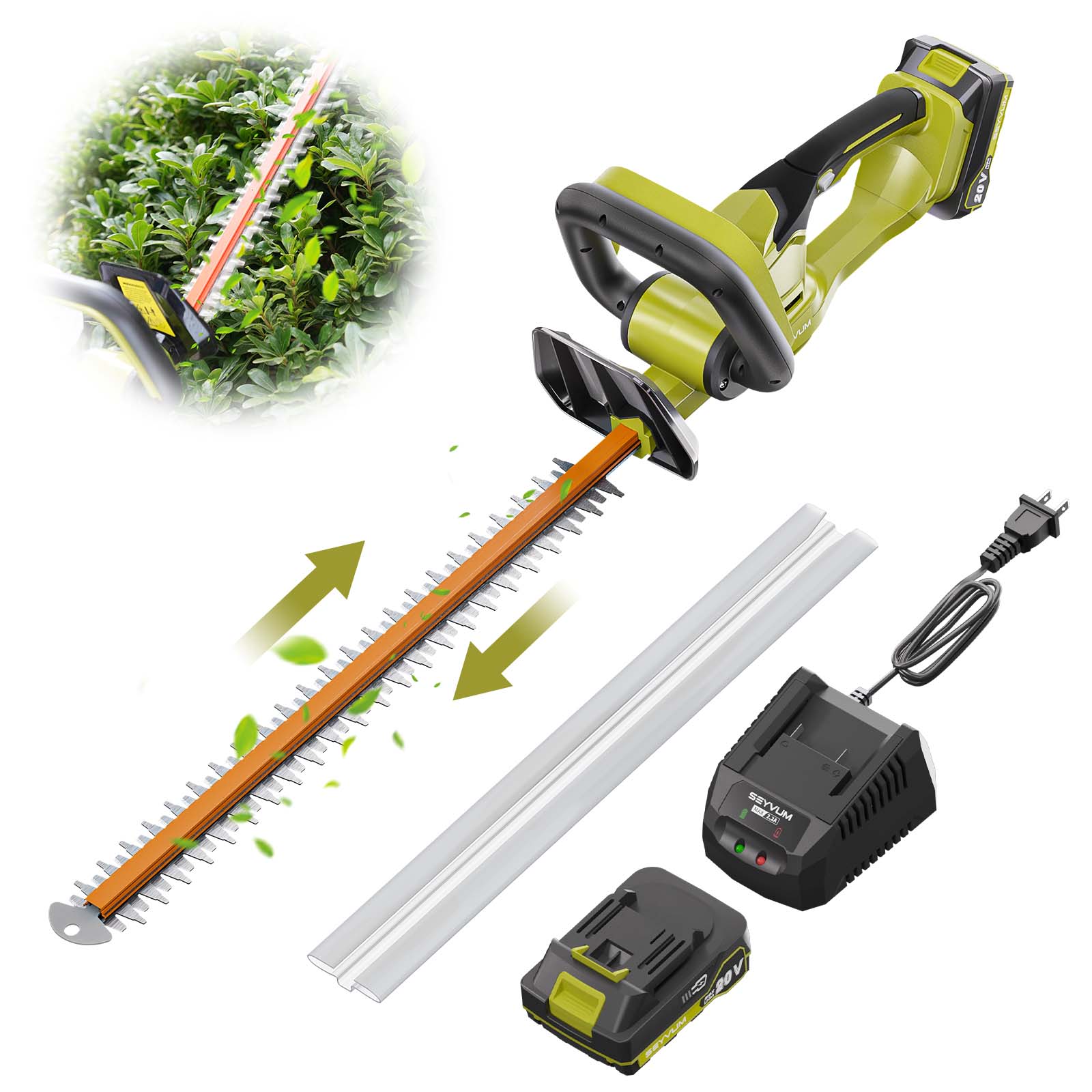 Cordless Hedge Trimmer 22in- SEYVUM 2800 RPM Electric Bush Trimmer 20V
